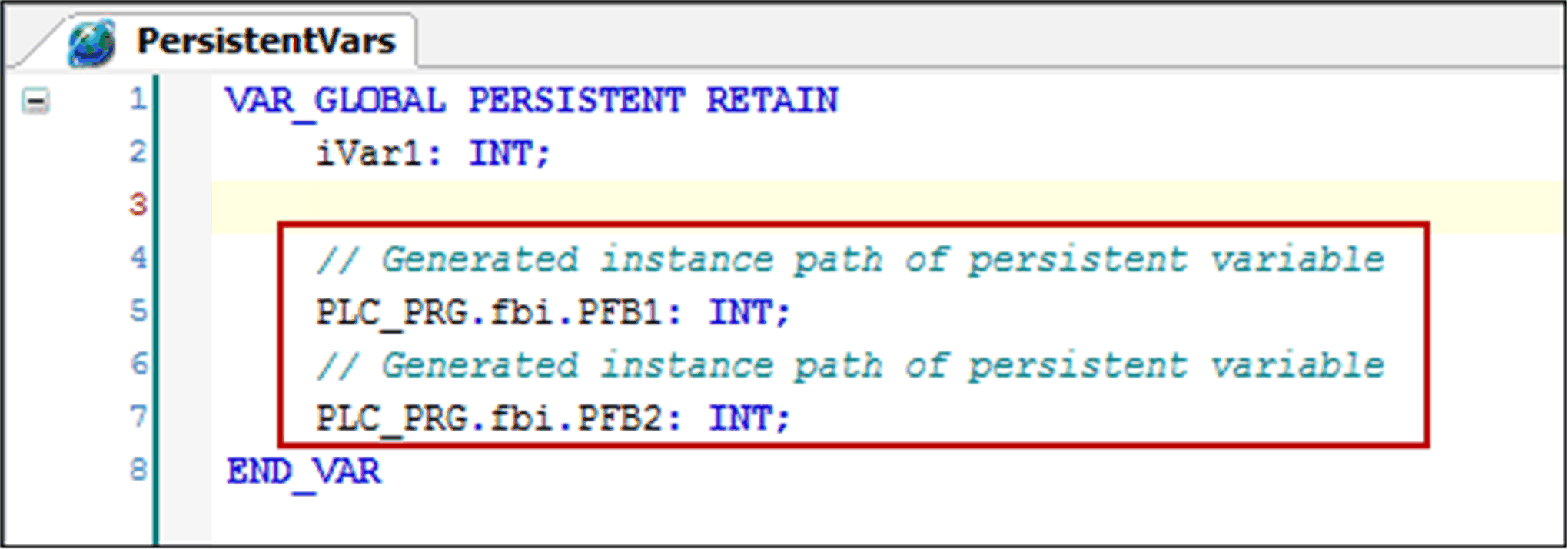 Commands Of The Persistent Variable Editor